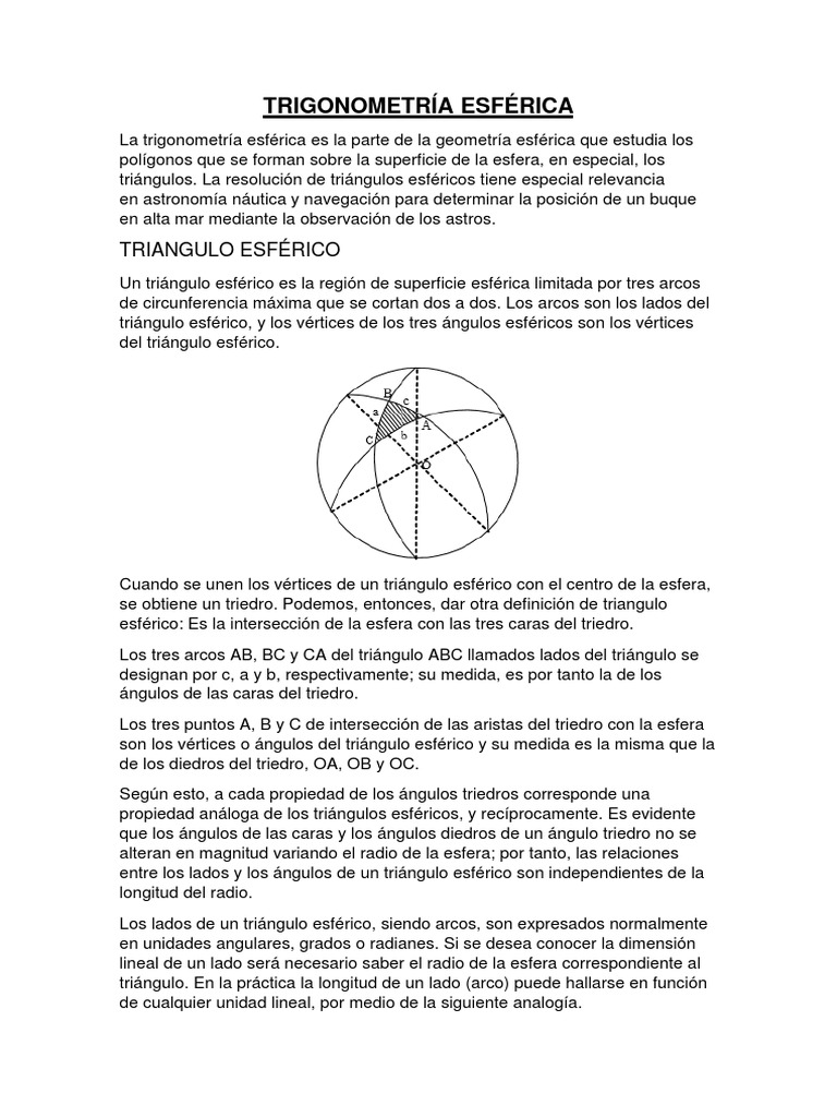 TRIGONOMETRÍA ESFÉRICA Trabajo para Comple | PDF | Esfera | Triángulo