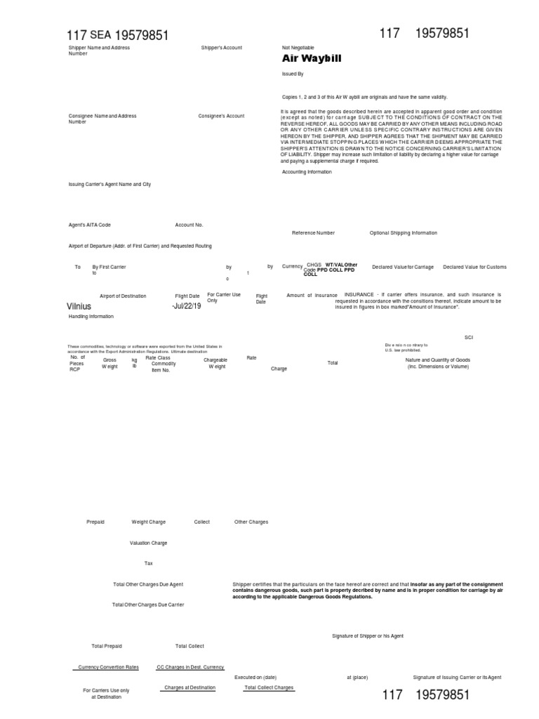 Air Waybill Sample and Format Guide | PDF | Trade | Economies