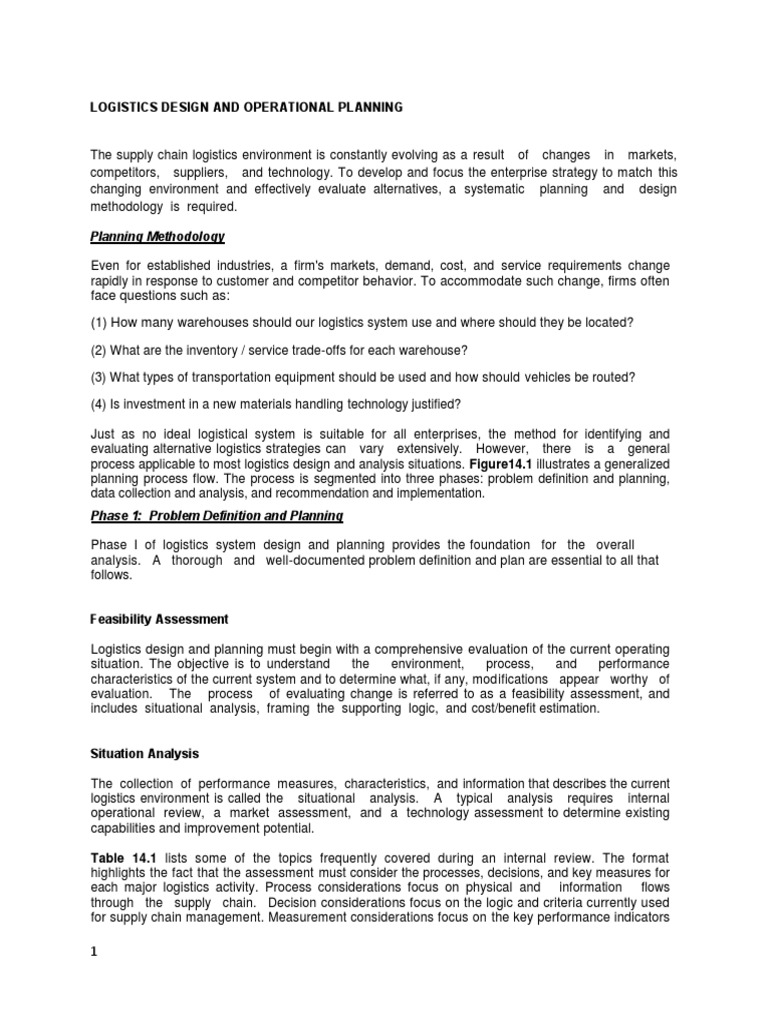 A Systematic Approach to Logistics Design and Operational Planning ...