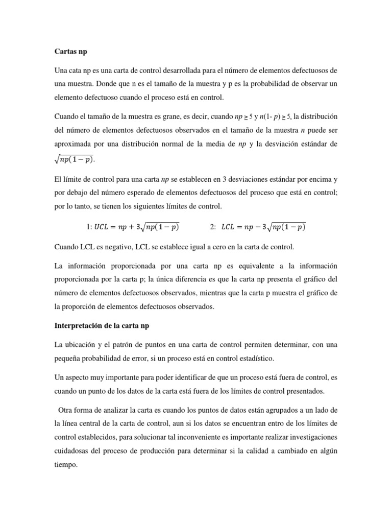 Guía sobre Cartas np en Control de Calidad | PDF | Desviación Estándar ...