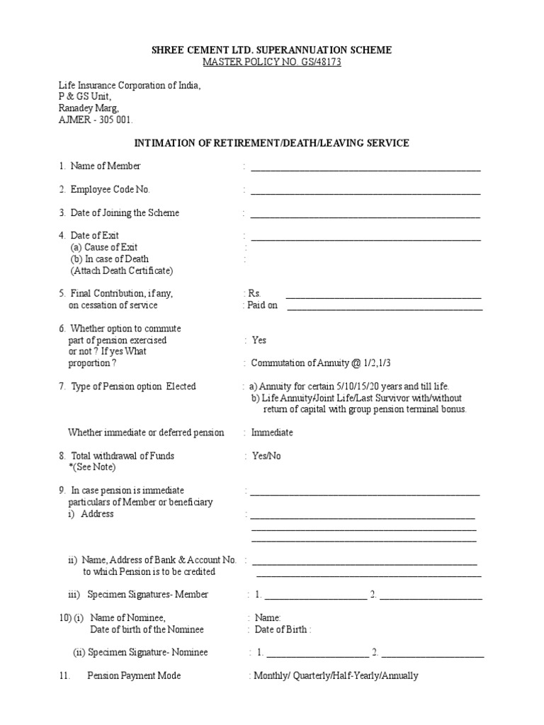 Superannuation Scheme Application Form | PDF | Life Annuity | Pension
