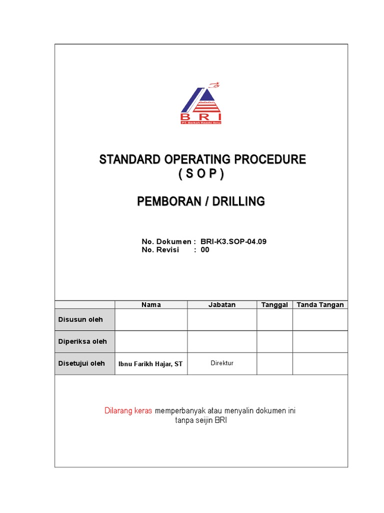 BRI, SOP Pemboran, Drilling | PDF