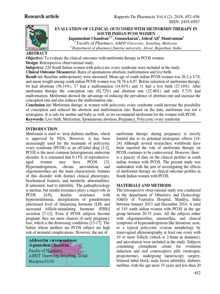 Metformin Therapy Outcomes in PCOS | PDF | Polycystic Ovary Syndrome ...