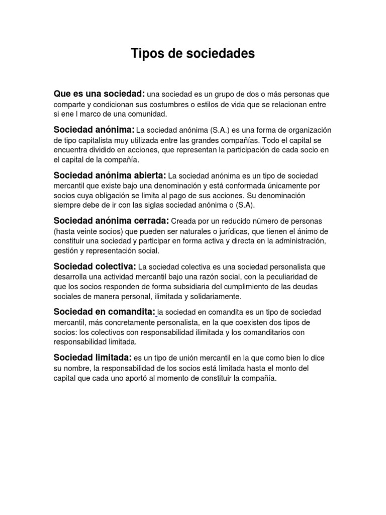 Tipos de Sociedades | PDF | Empresas | Business