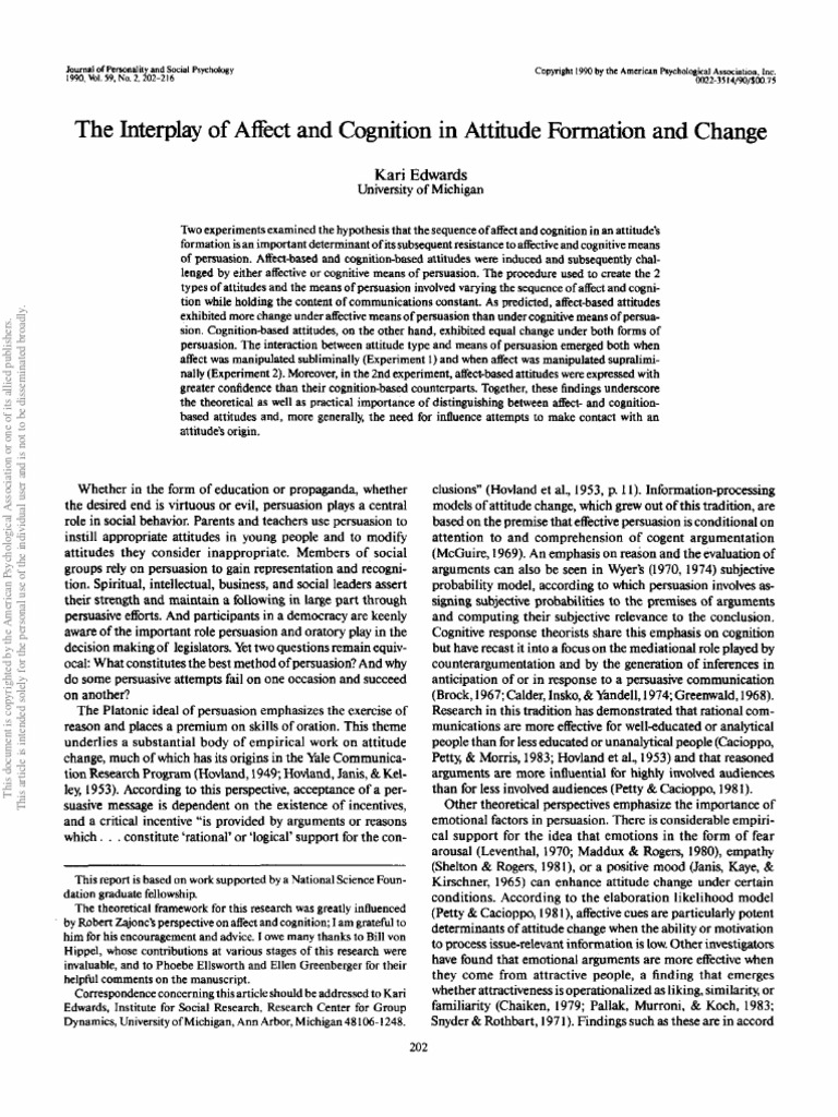 The Interplay of Affect and Cognition in Attitude Formation and Change PDF | PDF | Attitude ...
