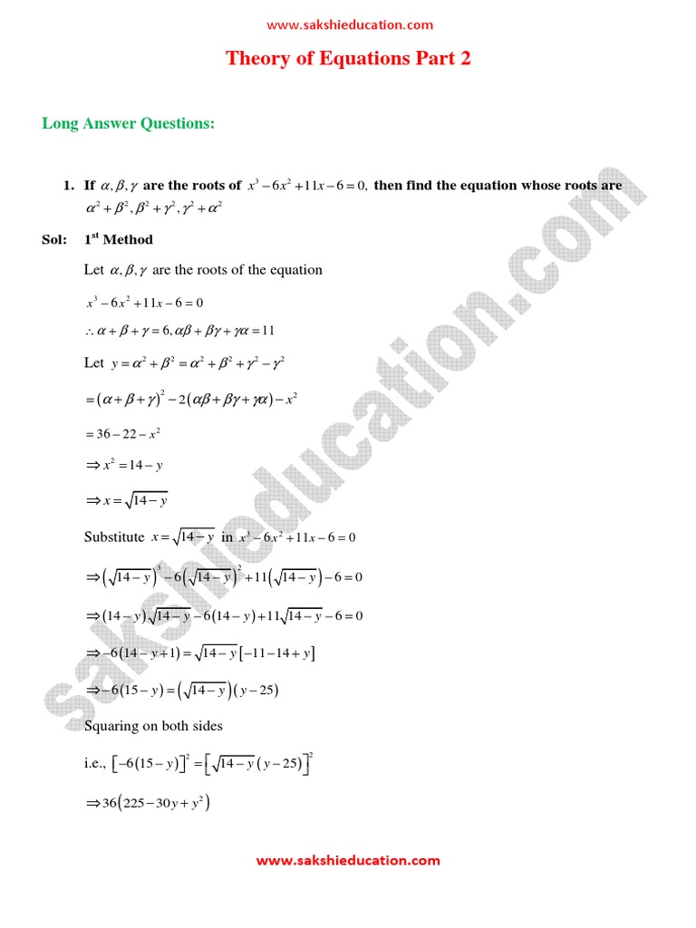 Theory of Equations Part 2 PDF | PDF