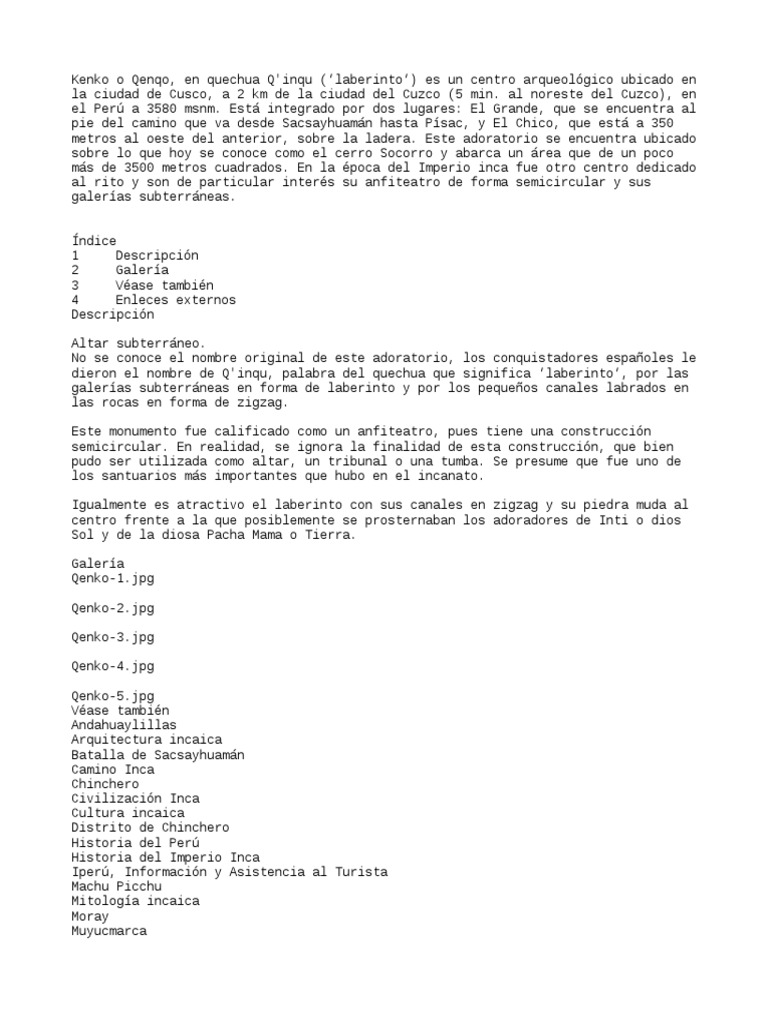 Qenqo: Centro Arqueológico Inca | PDF | Historia