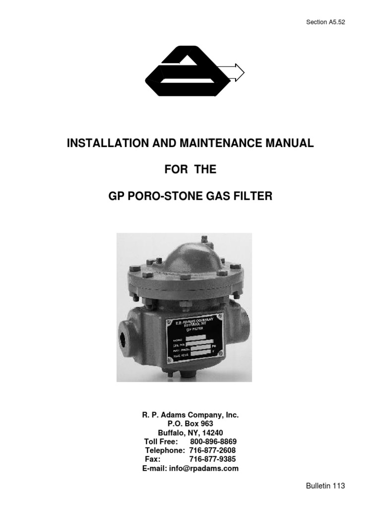 Installation and Maintenance Manual For The GP Poro-Stone Gas Filter ...