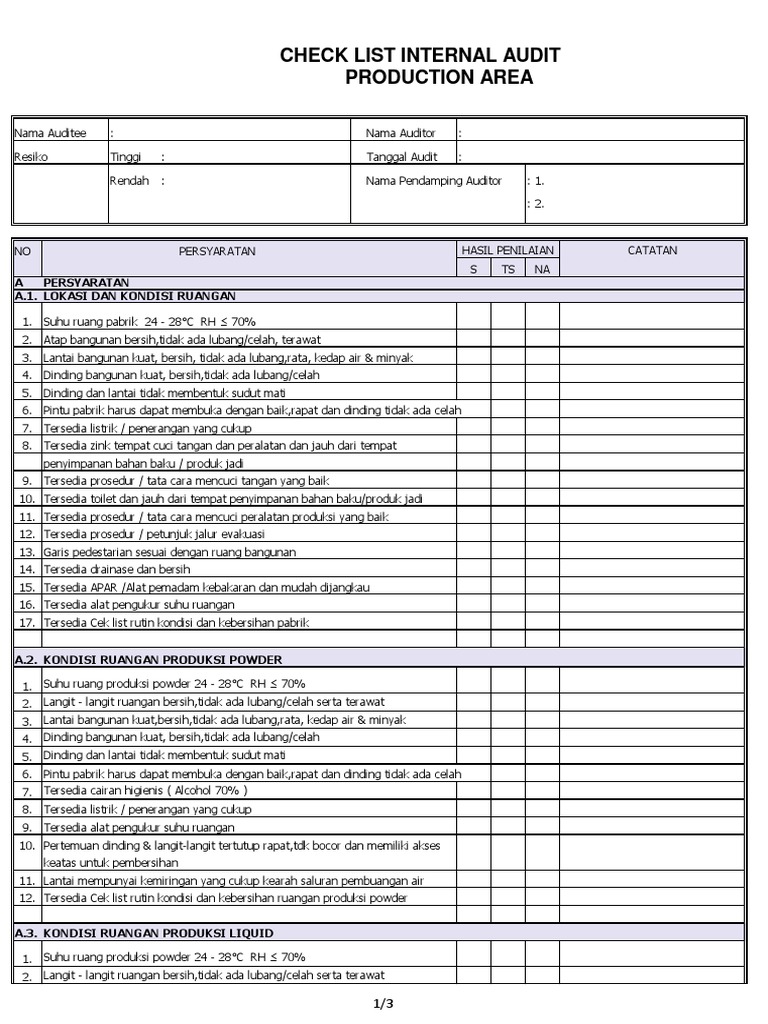 CheckList - Internal Audit | PDF