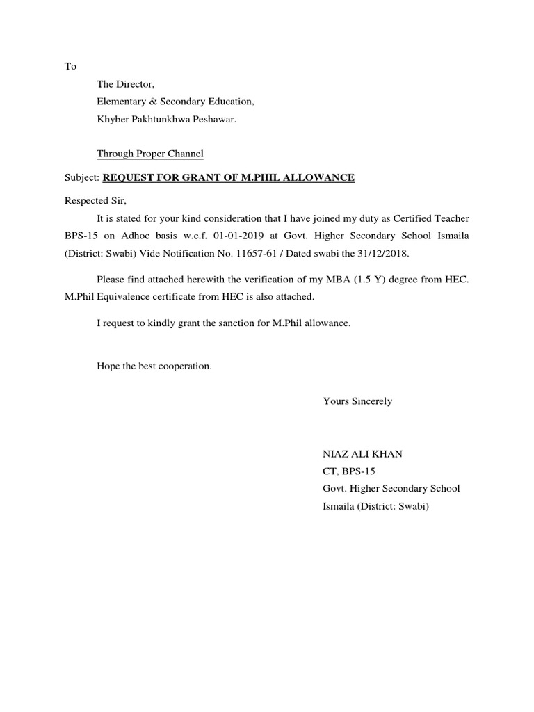 Application For M.phil Allowance | PDF