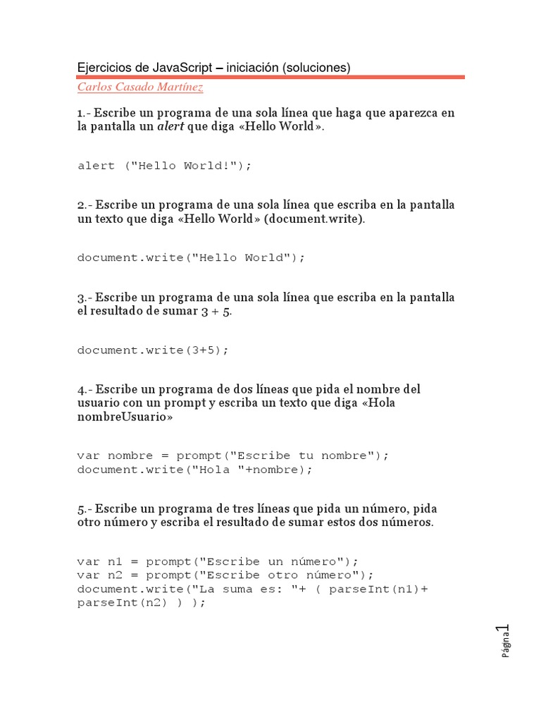 Ejercicios de JavaScript | Informática y tecnología de la información