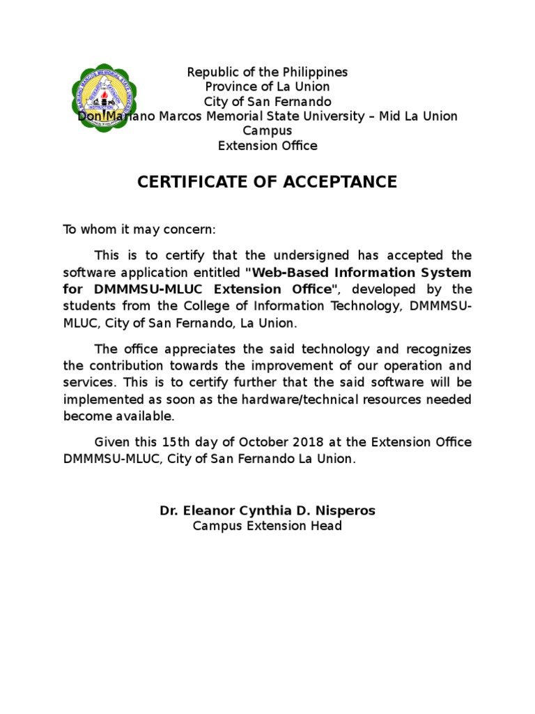 Certificate of Acceptance | PDF