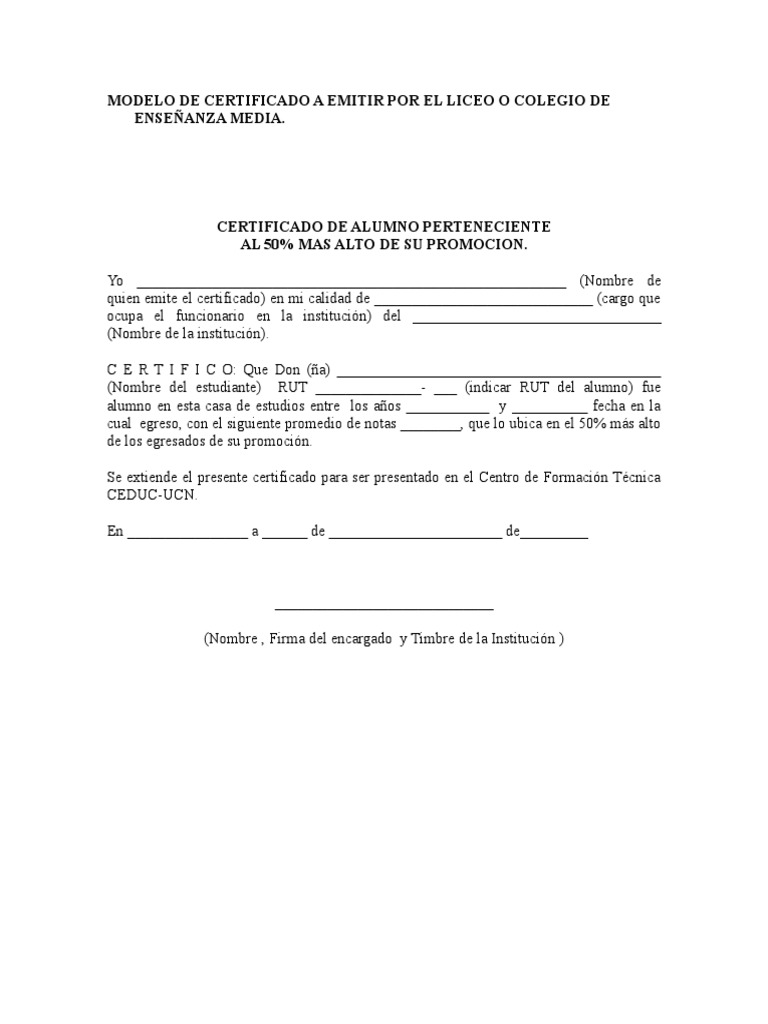 MODELO DE CERTIFICADO Lebu | PDF