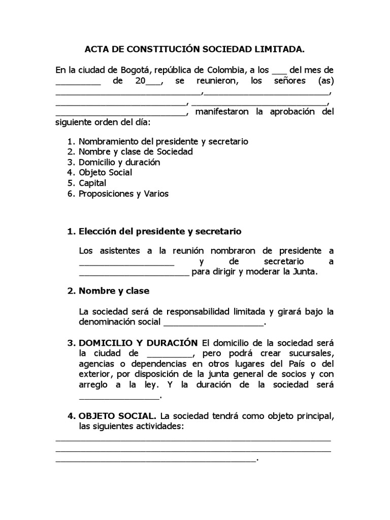 Acta Constitución Sociedad Limitada | PDF | Gobierno