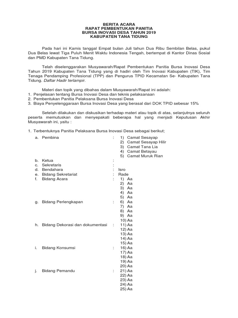 Contoh Berita Acara Pembentukan Panitia | PDF