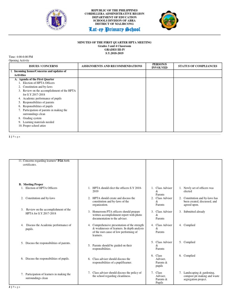 Hpta Minutes Erika | PDF | Behavior Modification | Cognition