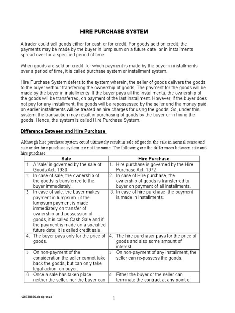 New Notes For Hire Purchase System | PDF | Credit | Finance & Money ...