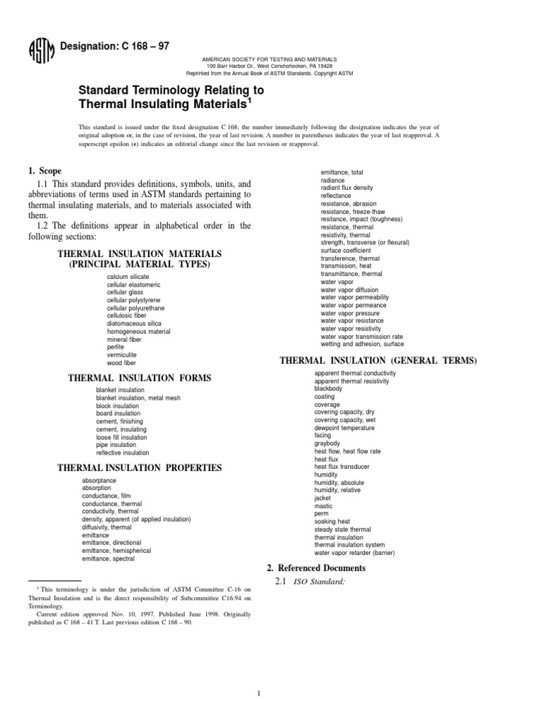 ASTM C168-97 Standard Terminology Relating To Thermal Insulation | PDF | Heat Transfer | Humidity