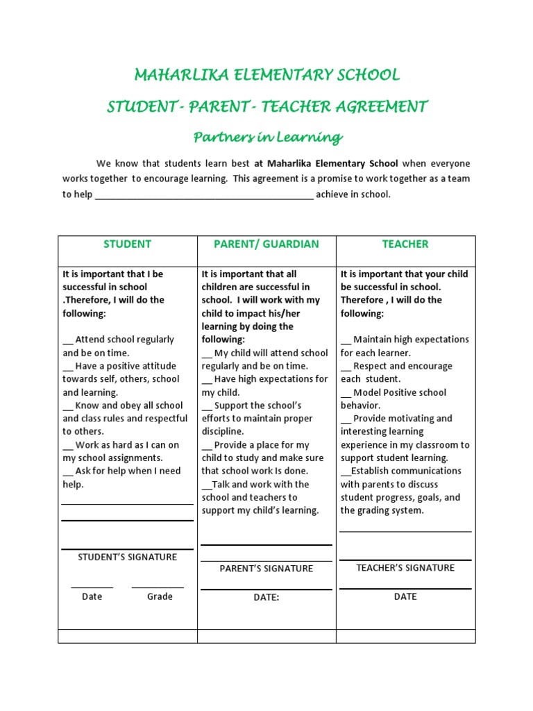 Agreement Teacher Parent Edited | PDF