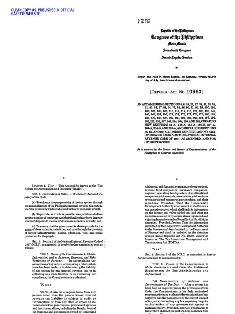 Ra 10963 RRD PDF | PDF | Withholding Tax | Income Tax