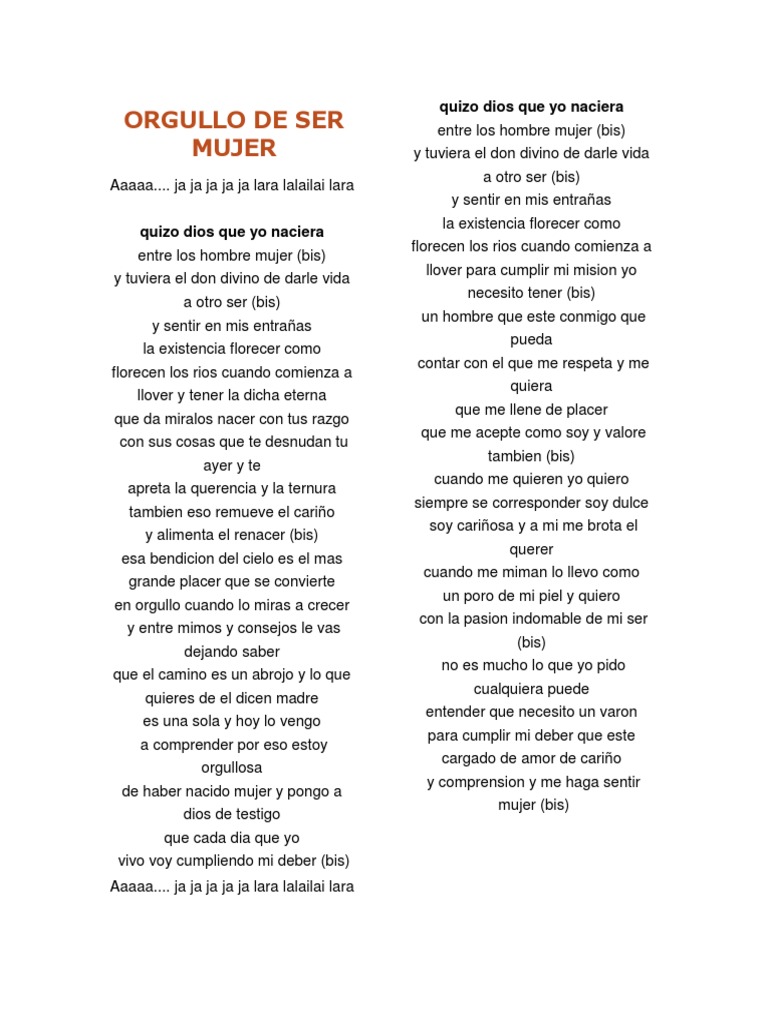 Orgullo de Ser Mujer: Letra y Sentimiento | PDF