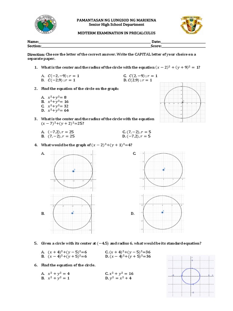 Precalculus Midterm Exam Review | PDF | Vertex (Graph Theory) | Ellipse
