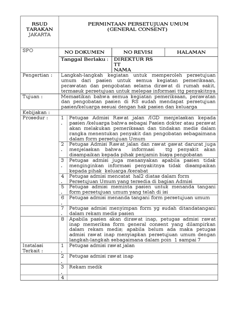SPO Permintaan Persetujuan Umum (General Consent) | PDF | Pengembangan Diri