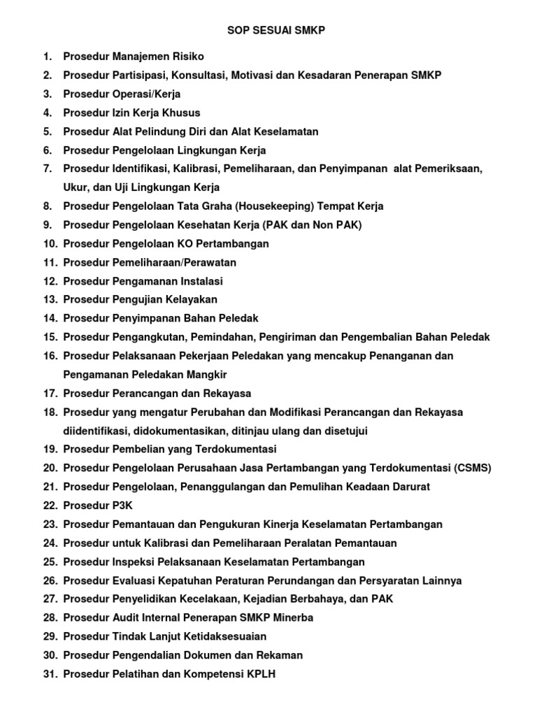 Sop Sesuai SMKP | PDF