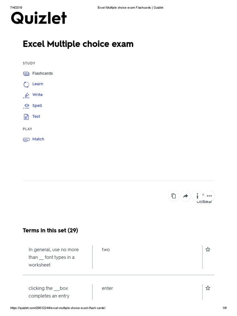 Excel Multiple Choice Exam: Terms in This Set | PDF | Microsoft Excel ...