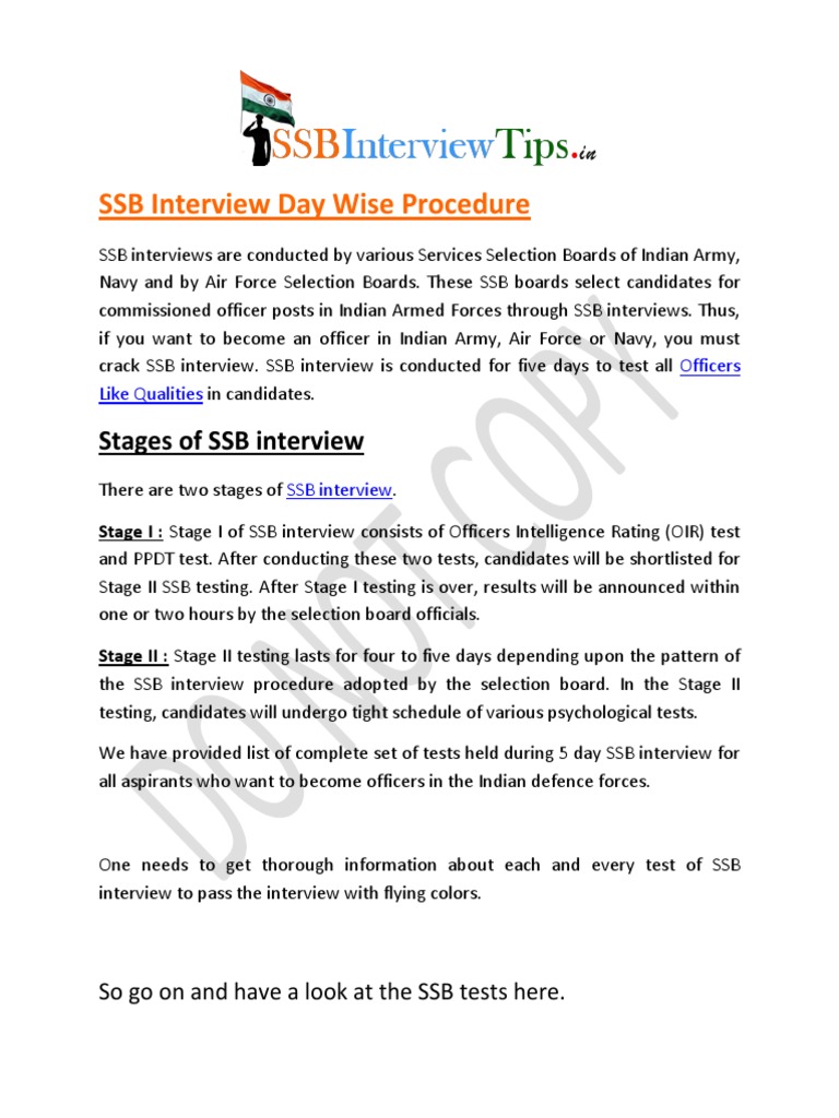 SSB Interview Day Wise Procedure PDF | PDF | Tests | Neuroscience