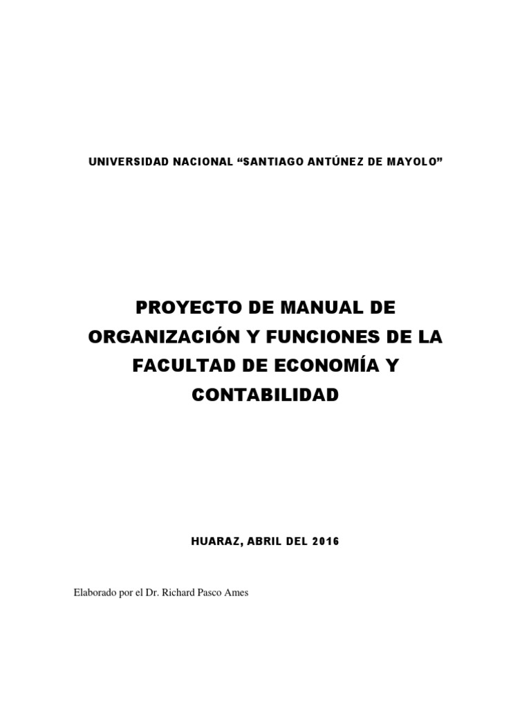 Manual de Organización FEC UNASAM | PDF | Universidad | Contabilidad