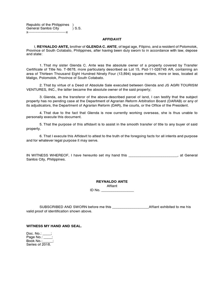 Affidavit - Ante (No Pending Case) | PDF