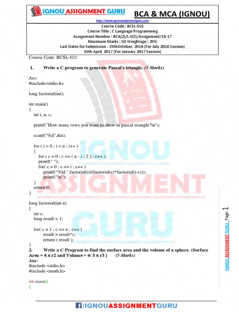 Bca Solved Assignment BCSL 021 C Language Programming Lab | PDF | Volume | Computer Engineering