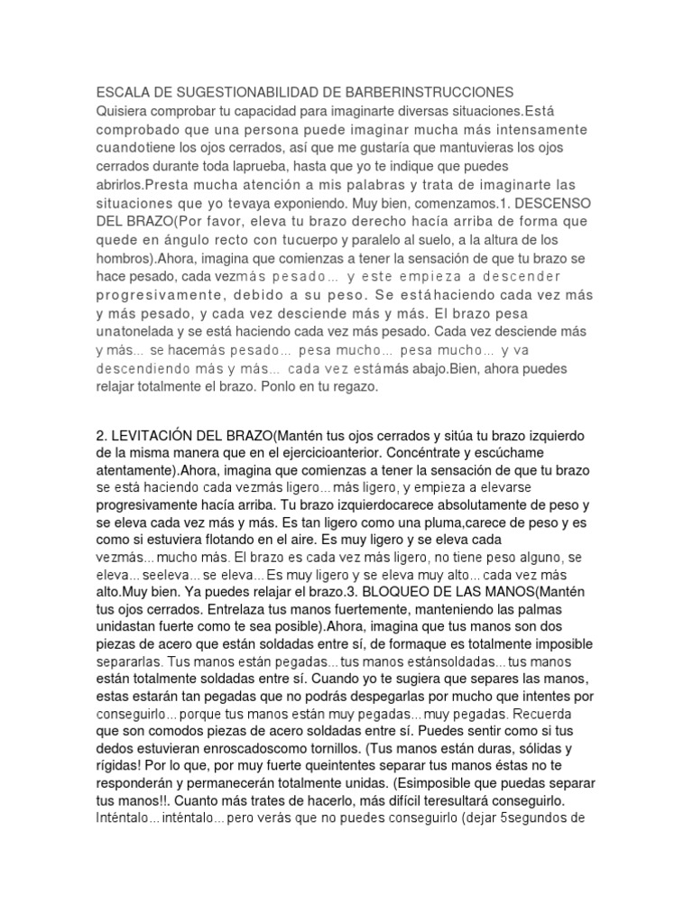 Escala de Sugestionabilidad de Barber | PDF | Hipnosis | Sicología
