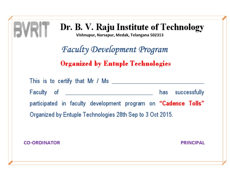 Dr. B. V. Raju Institute Faculty Development Program Certificate | PDF
