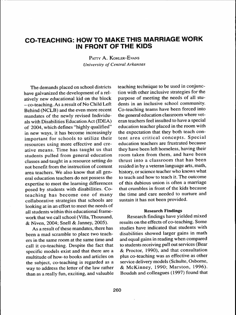 Co Teach Marriage | PDF | Inclusion (Education) | Teachers