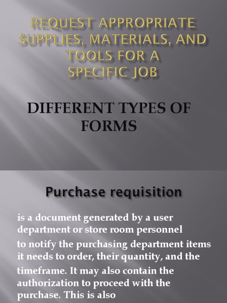 TLE 7 Ppt. Request Appropriate Supplies, Materials, and Tools | PDF