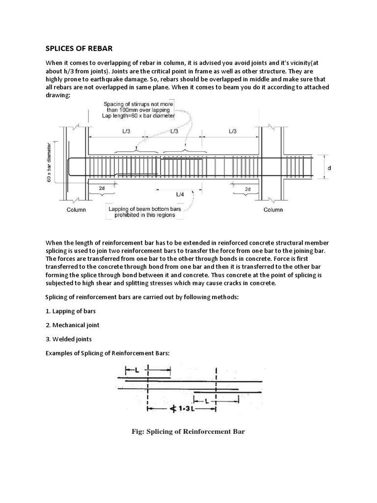 Splices of Rebar: Fig: Splicing of Reinforcement Bar | PDF ...
