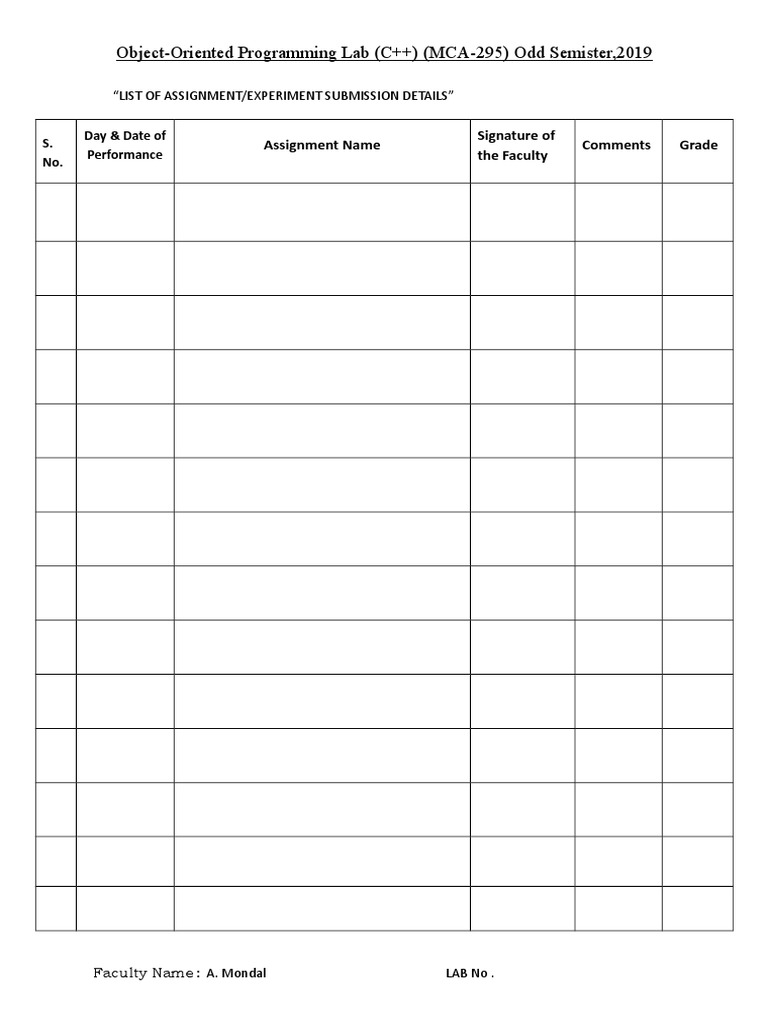 Object-Oriented Programming Lab (C++) (MCA-295) Odd Semister, 2019 | PDF