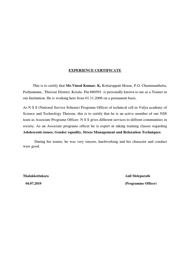 Experience Certificate | PDF | Career & Growth