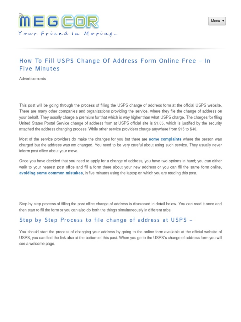 USPS Change of Address | PDF | United States Postal Service | Mail