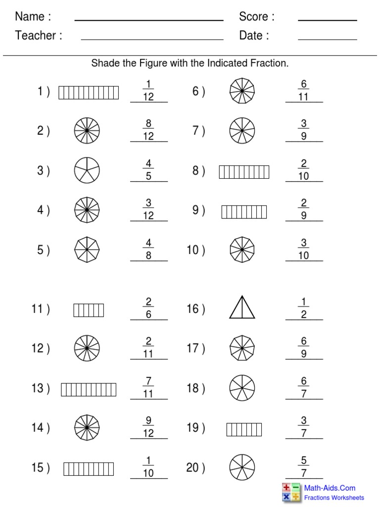 Shade The Figure With The Indicated Fraction. 1 - 12 8 - 12 4 - 5 3 ...