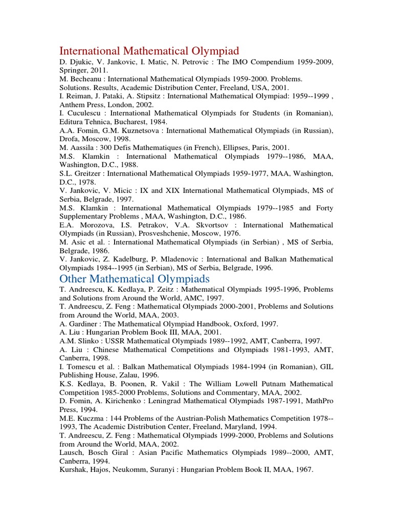 A Comprehensive Collection of Resources on Mathematical Competitions ...
