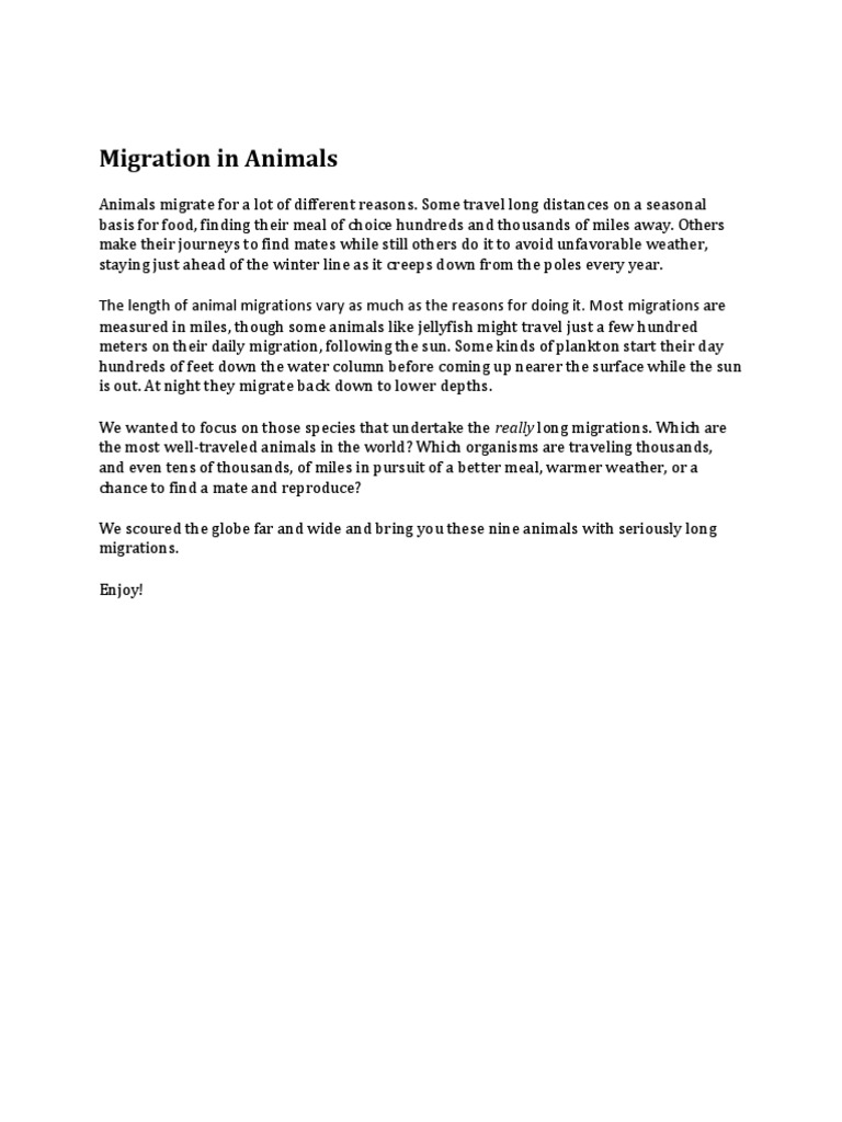 Longest Animal Migrations Explained | PDF | Whales | Bird Migration