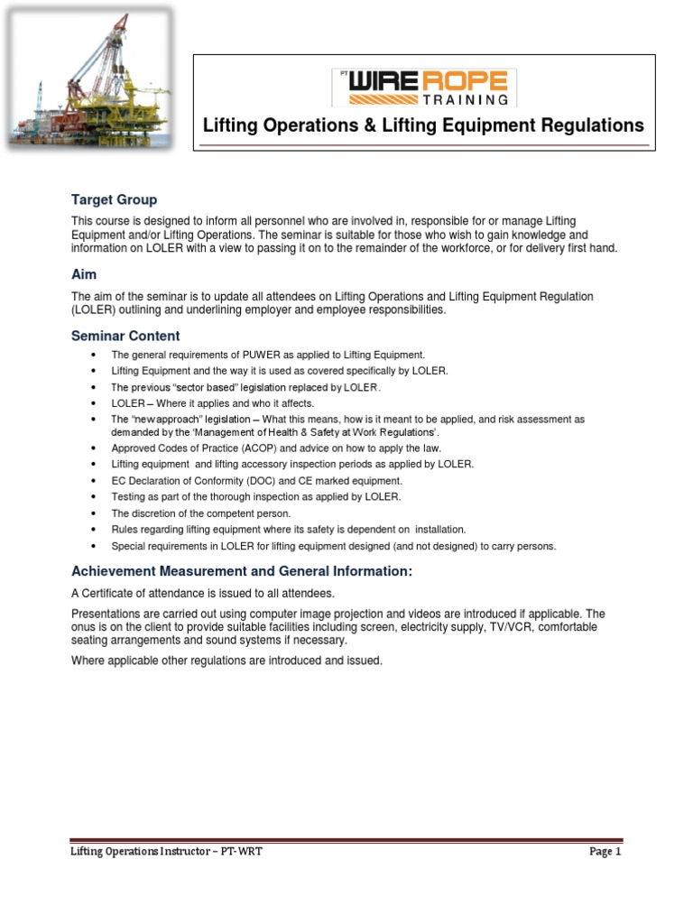 Lifting Operations & Lifting Equipment Regulations: Target Group | PDF