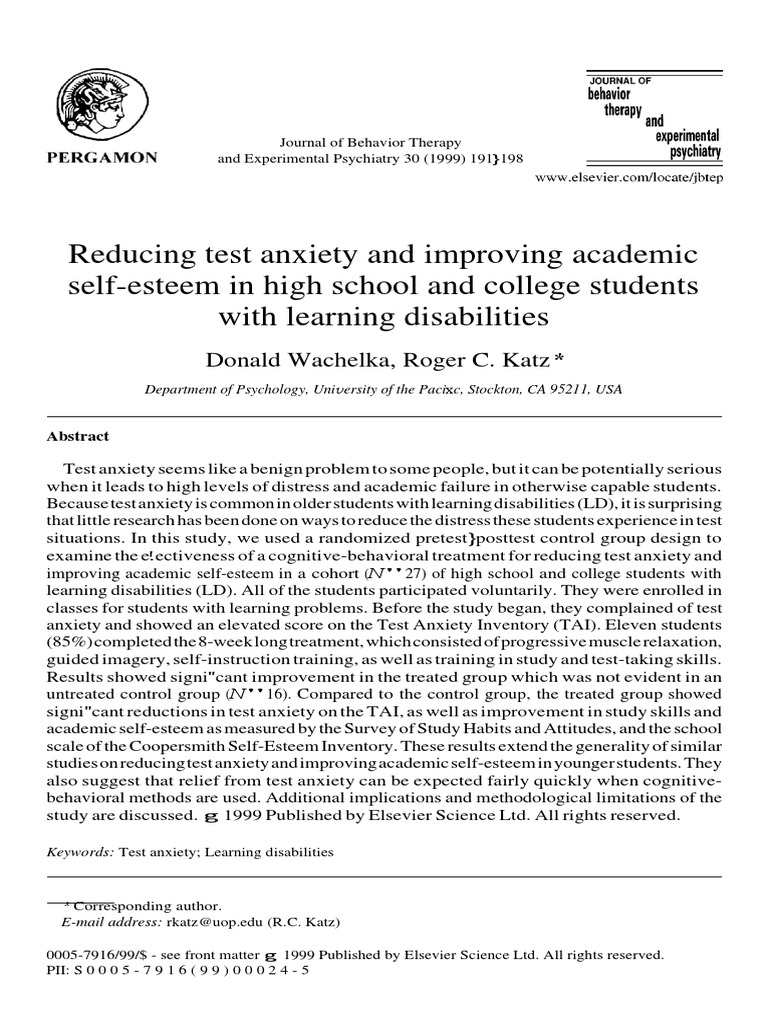 Reducing Test Anxiety and Improving Academic Self-Esteem in High School ...