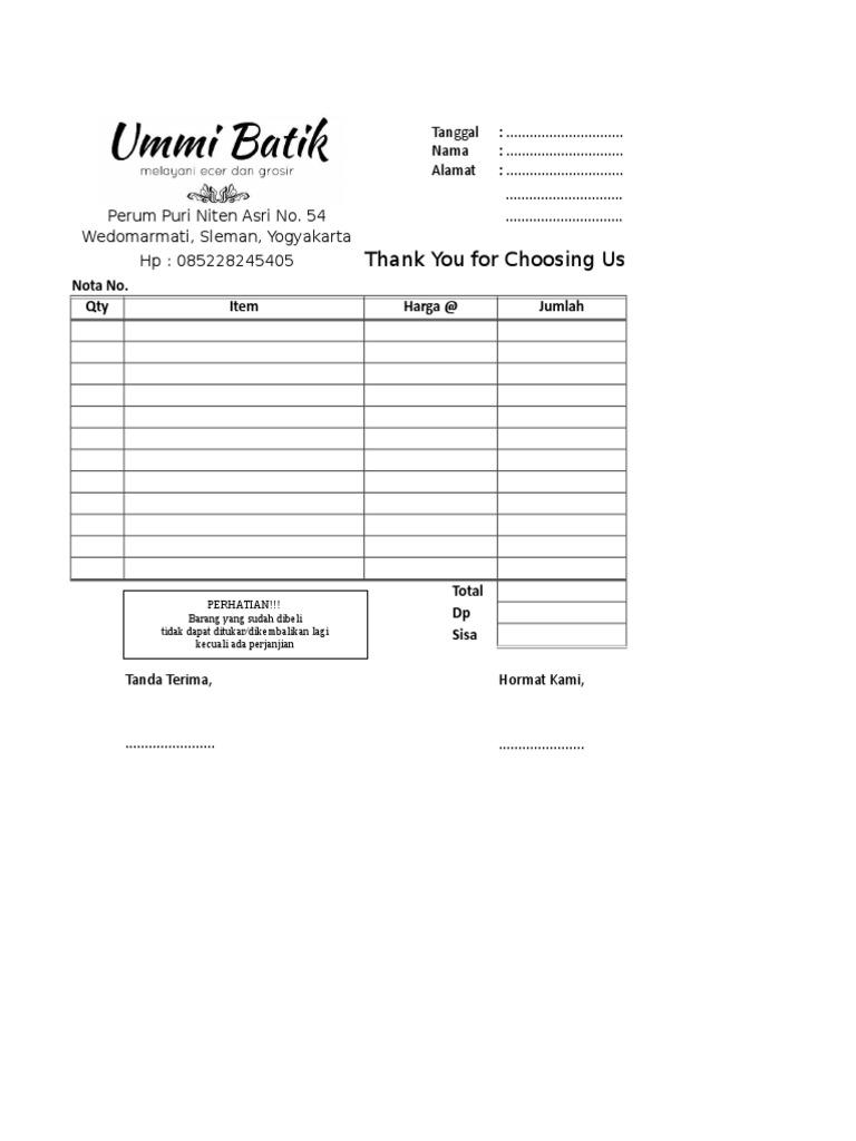 Contoh Desain Nota Penjualan | PDF