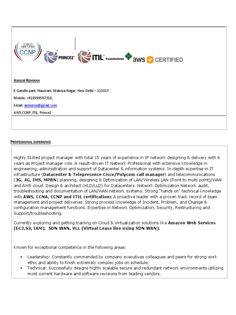 Resume - ANISUR REHMAN | PDF | Virtual Private Network | Computer Network