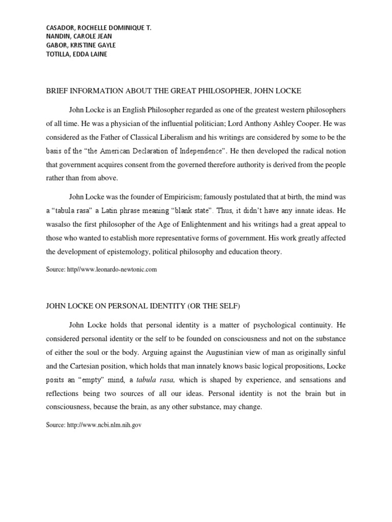 John Locke: Philosophy & Identity | PDF