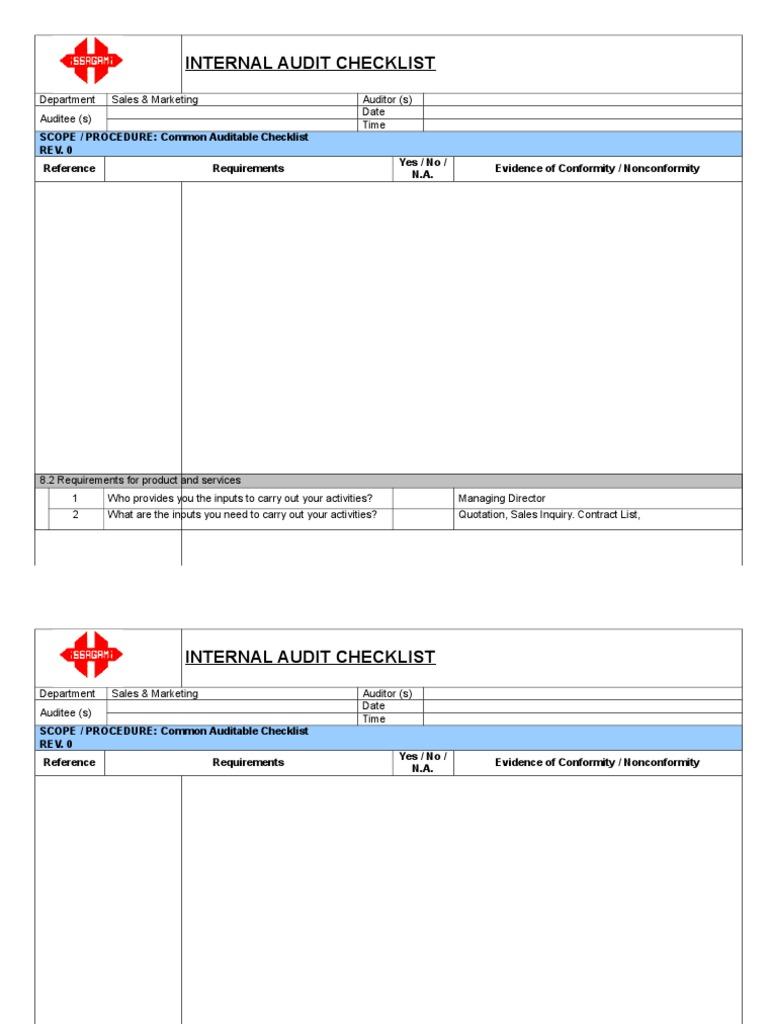 SM - Checklist | PDF | Internal Audit | Audit